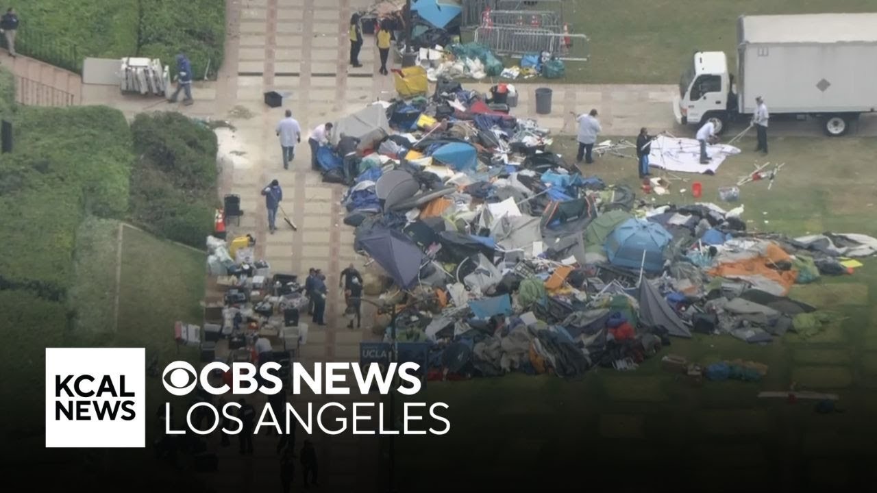 UCLA encampment cleanup underway - YouTube