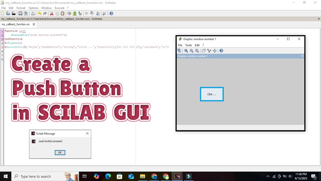 How to create a push button in scilab GUI | How to use a push button in ...