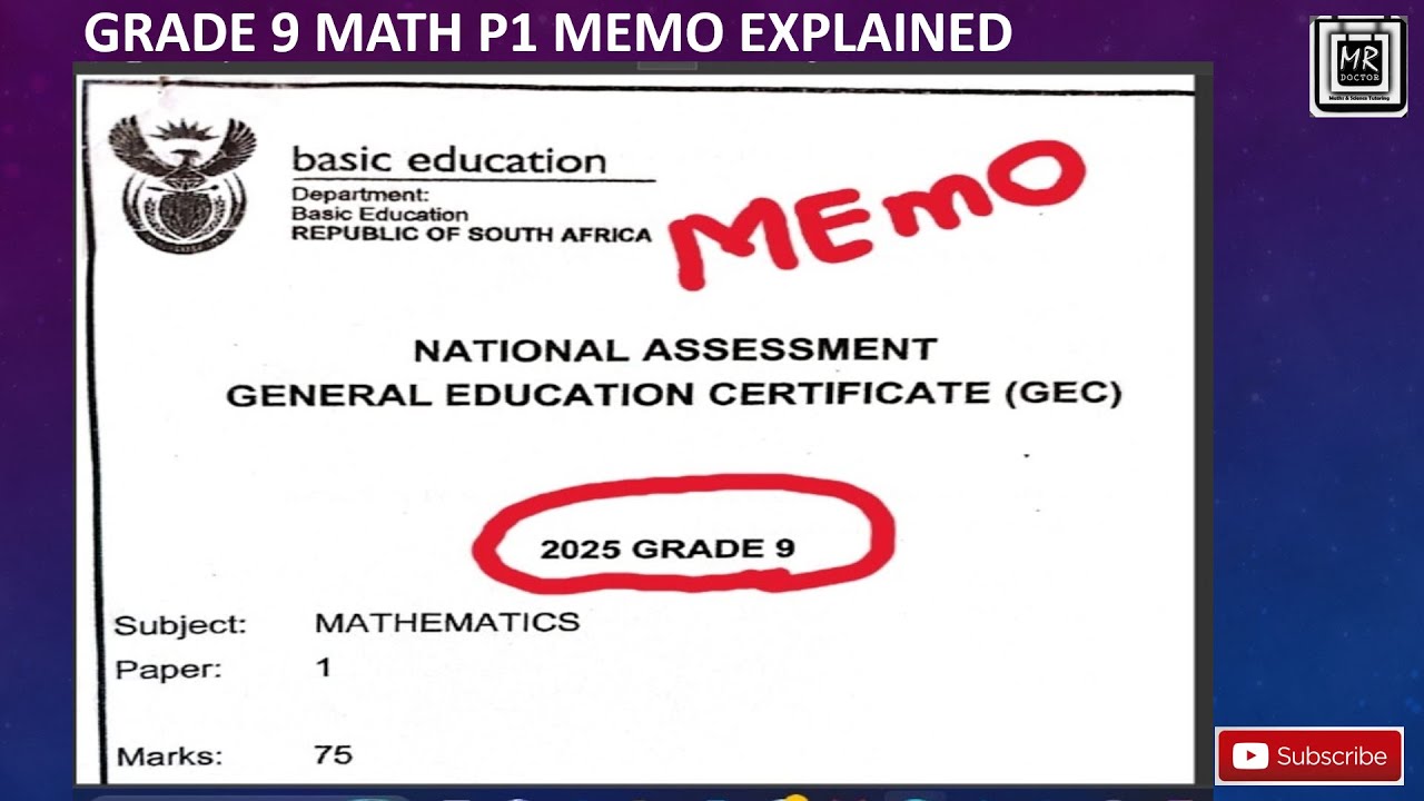 Grade 9 Mathematics GEC P1 NOV 2025 | Memorandum - YouTube