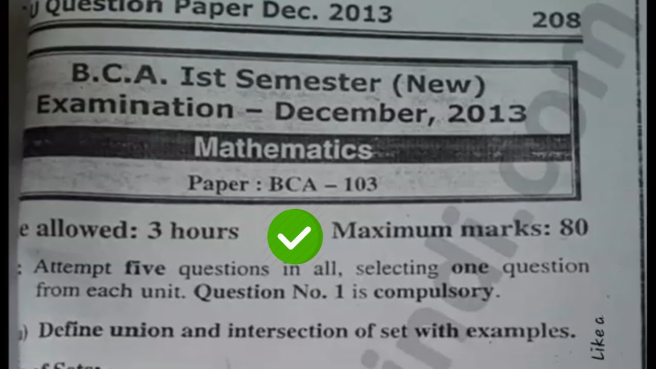 2013 Mdu BCA 1st Sem Mathematics Question Paper #MduQuestionPaper - YouTube