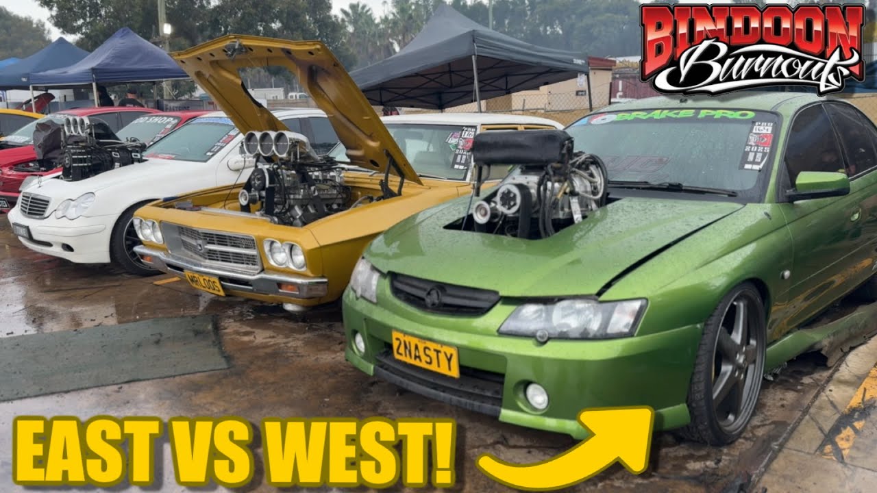 EAST VS WEST AT BINDOON BURNOUTS! 3 Cars On The Pad At Once!? - YouTube