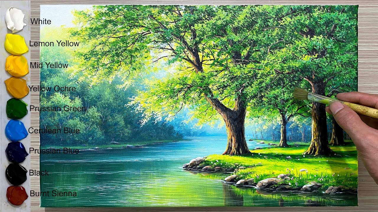How to draw a green leafy forest / Full video - Real time / Learn to ...
