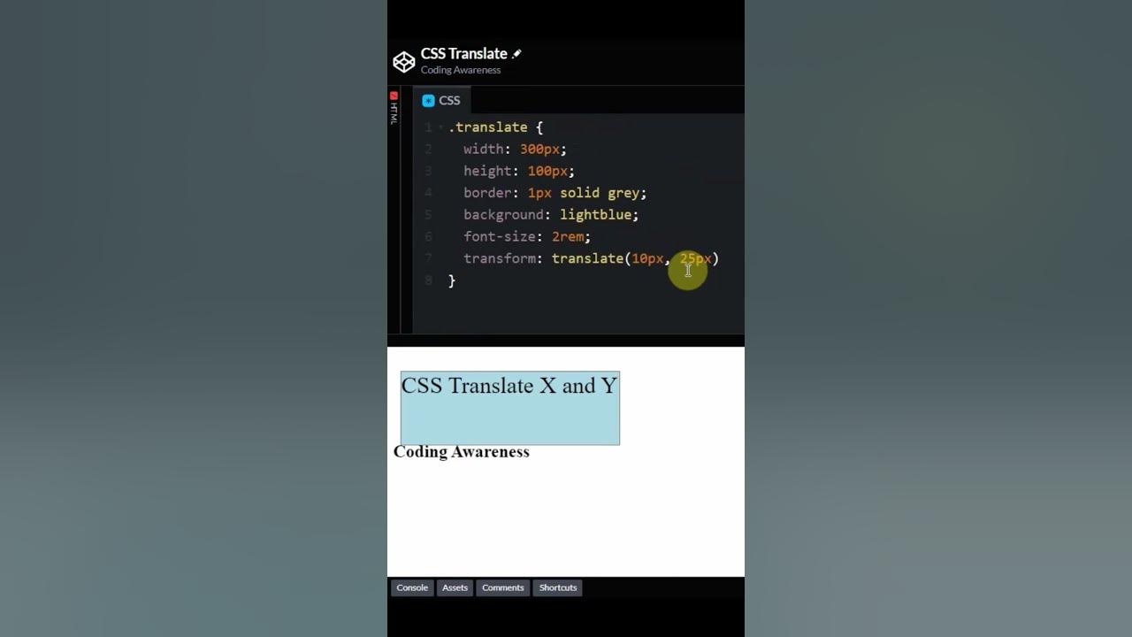 CSS Translate X and Y | Coding Awareness #shorts #shortvideo - YouTube