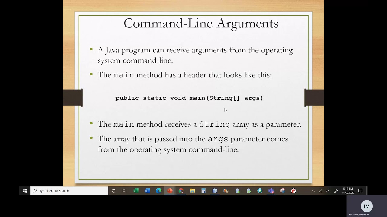 Java I Chapter 7 Class 3 Part 1 Command Line Arguments - YouTube