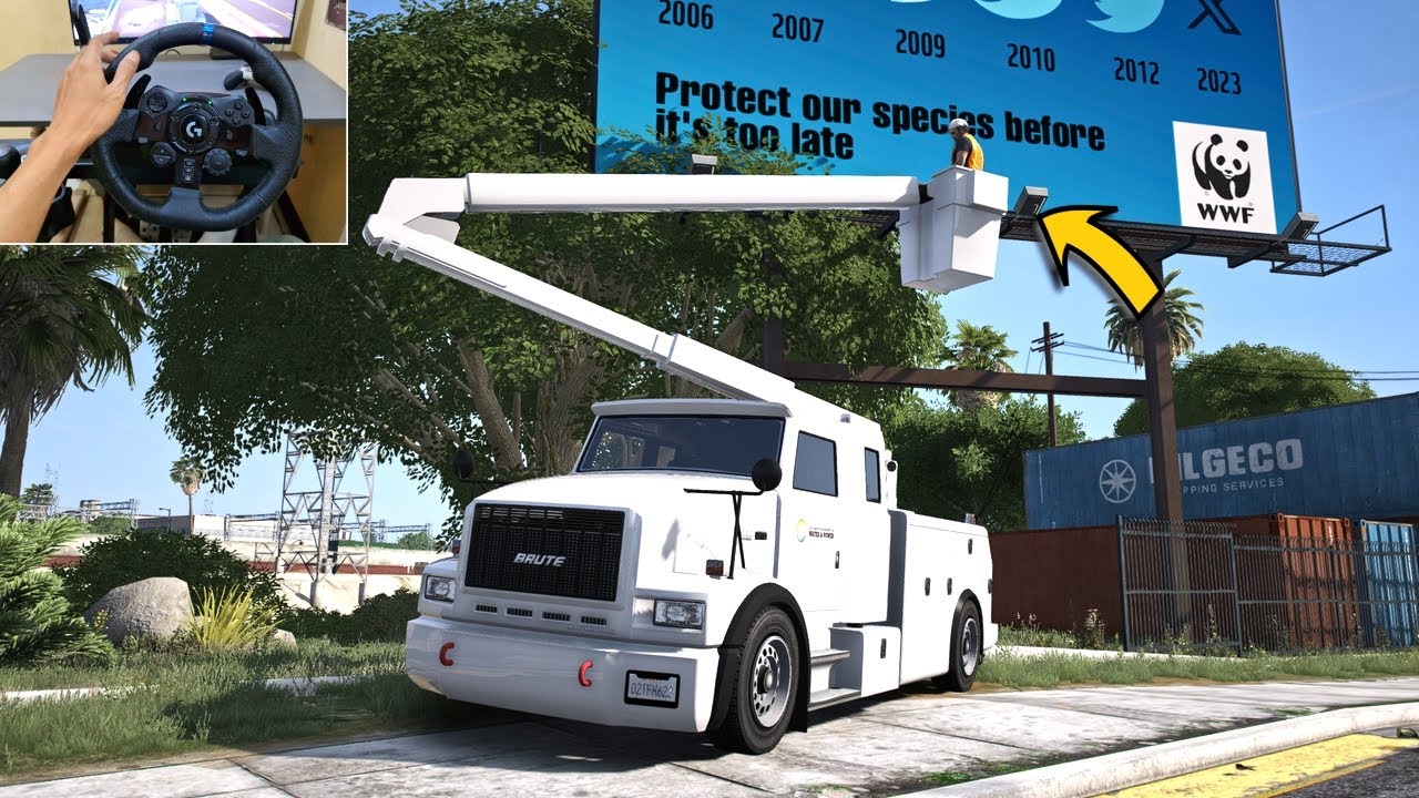 GTA 5 Lets Go To Work as Utility Truck Driver Cleaning Billboard ...