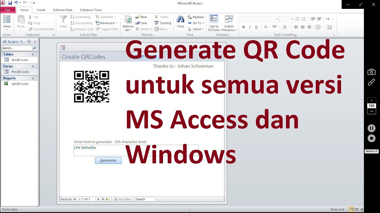 Generate QRCode untuk semua versi MS Acces dan Windows - YouTube