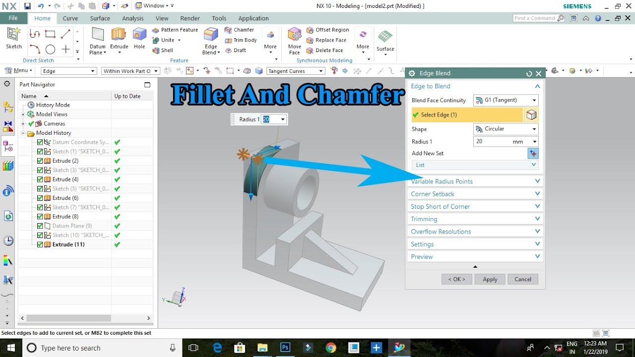 Nx Cad Edge Blend And Chamfer | Fillet | | Tamil | - YouTube