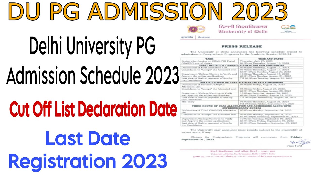 Delhi University Pg Admission Registration Last Date 2023 Pg