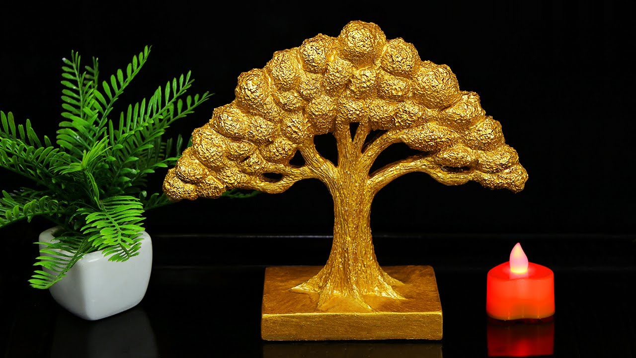 Golden tree showpiece making || Home Decorating Ideas || ঘর সাজানোর ...
