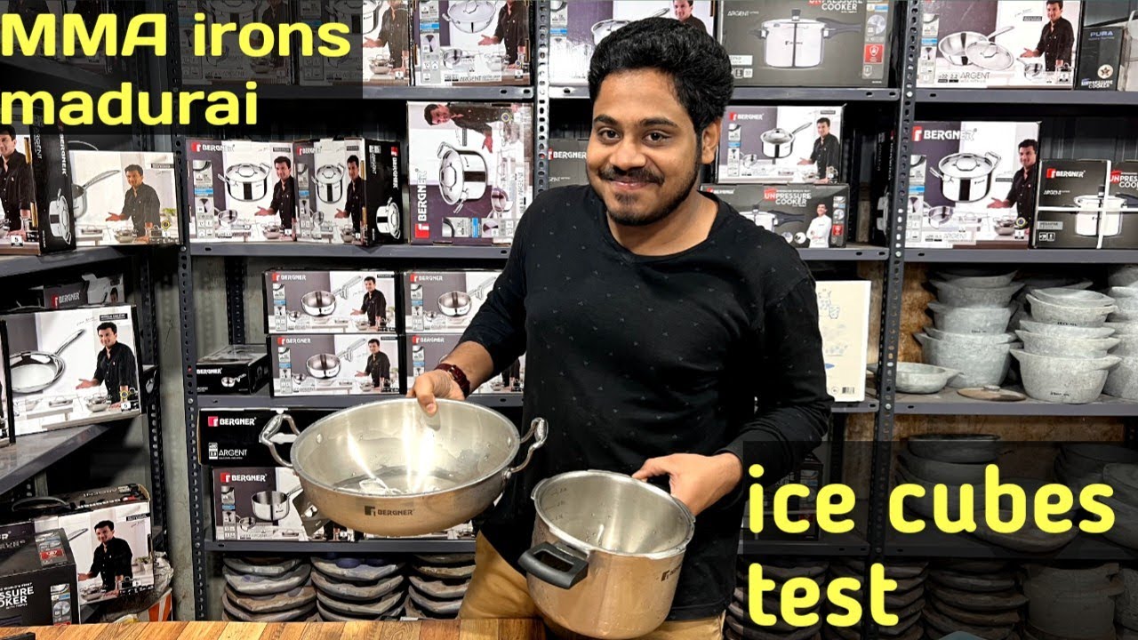 ice cubes test for bergner triply cookware by MMA irons madurai - YouTube