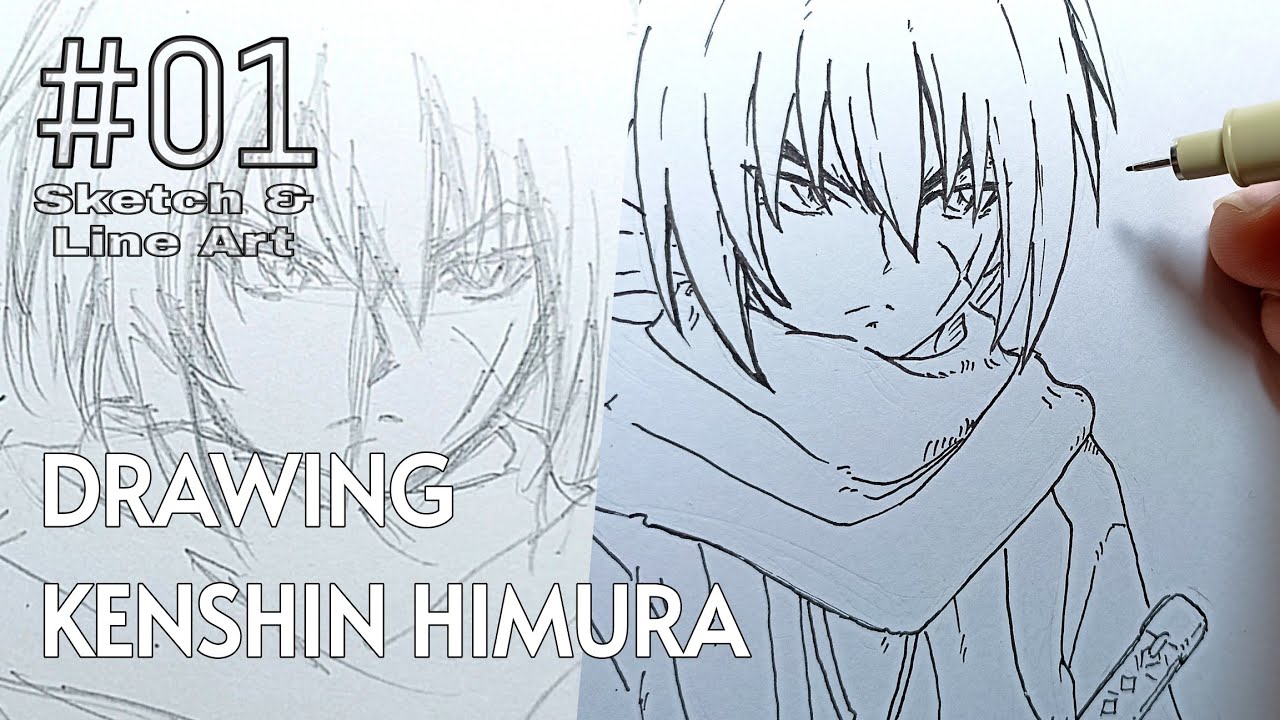 Drawing Kenshin Himura (Sketch & Lineart) Rurouni Kenshin - YouTube