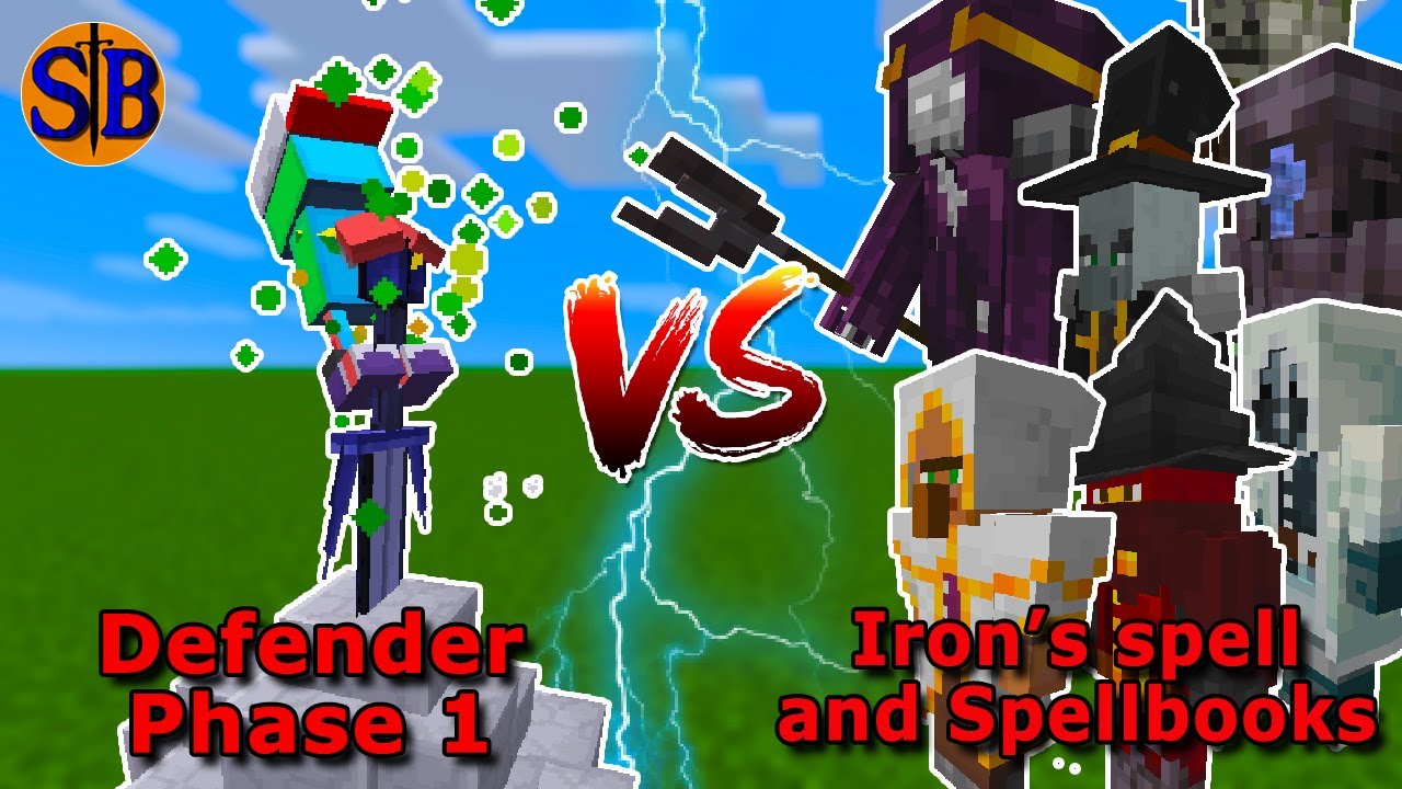 Defender vs Iron's Spell and Spellbook's Mobs | Minecraft Mob Battle ...