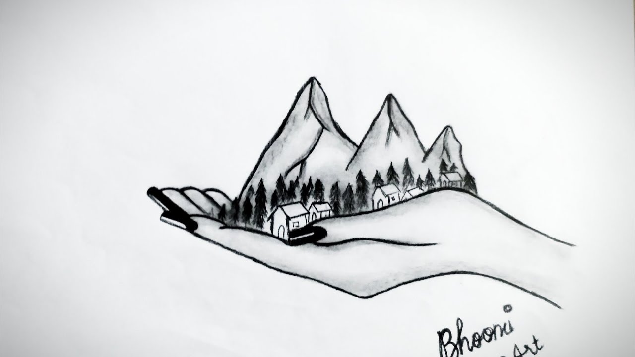 Beautiful mountain on hand drawing/Mountain draw on hand.. - YouTube