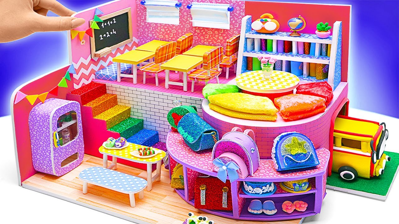 Doll Hacks! ||Build Miniature Classroom from Cardboard and School ...