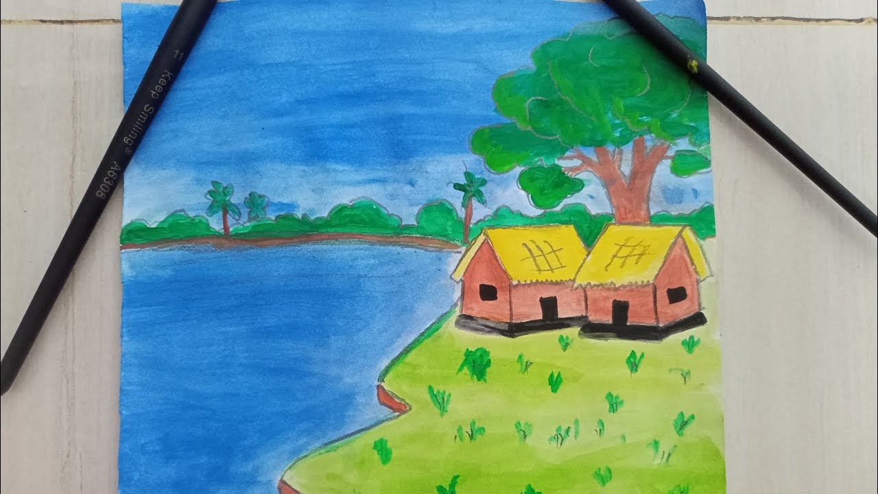 how to draw nature. nature drawing for beginners. প্রাকৃতিক দৃশ্য ...