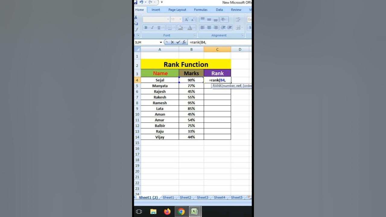 How to Use Rank Function in Excel #excel #shorts #trending - YouTube