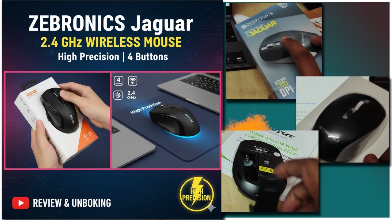 Unboxing ZEBRONICS Jaguar Wireless Ambidextrous Optical Mouse Wireless ...