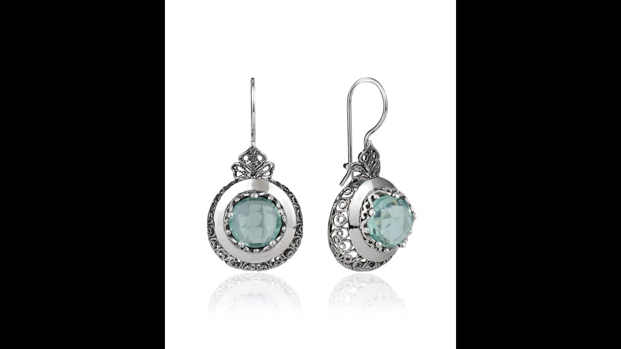Aquamarine Gemstone Handcrafted Filigree Art Sterling Silver Woman Drop Earrings