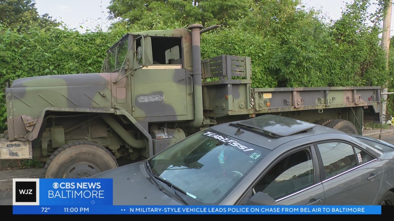 Person in military-style vehicle leads police on chase from Bel Air to ...