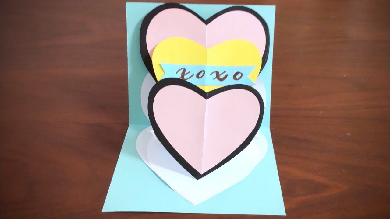DIY greeting card tutorial/easy handmade/triple hearts - YouTube