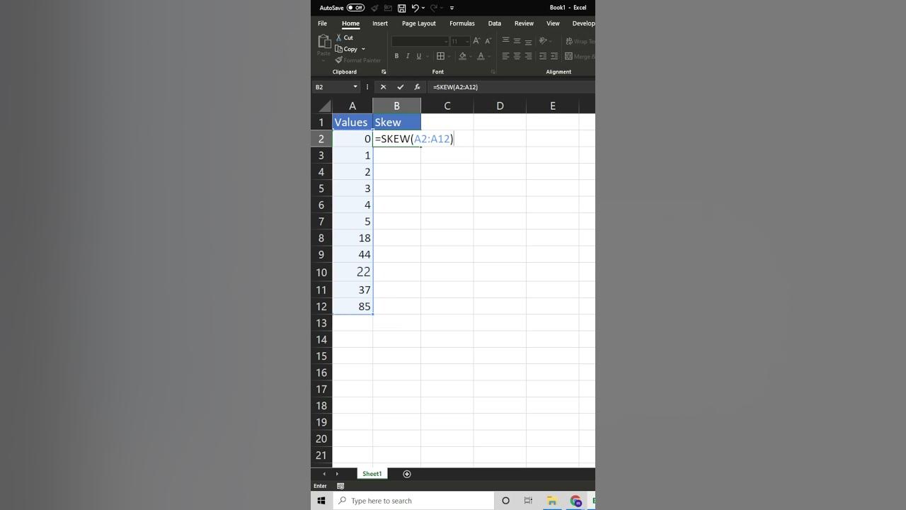 #shorts Skew Function Microsoft Excel Tutorial - YouTube
