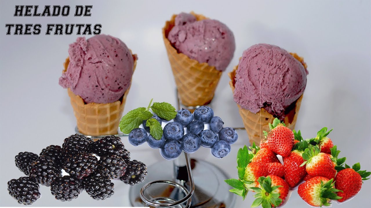 Helado o nieve de tres frutas. Fresas, Moras y arandanos. - YouTube