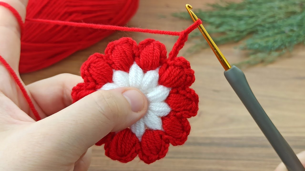 Wow 💯💯 very easy red colors crochet daisy motif making #crochet # ...
