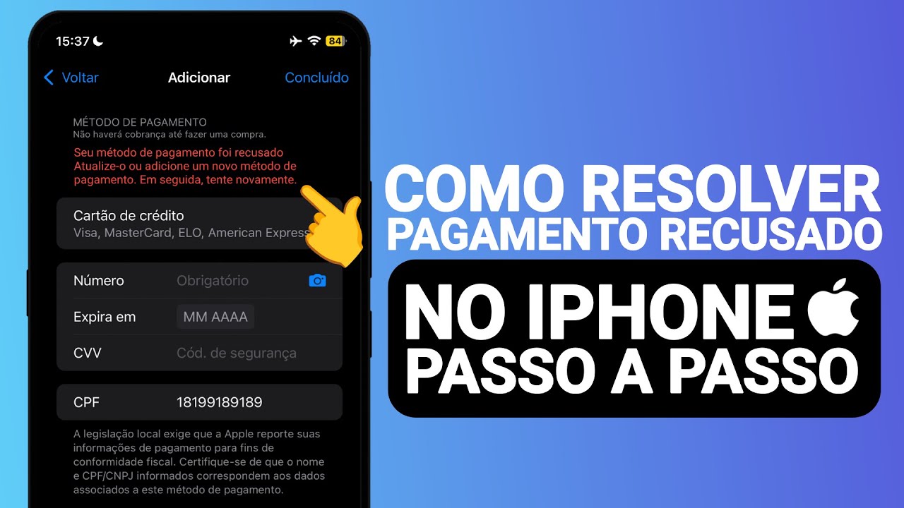 SEU MÉTODO DE PAGAMENTO FOI RECUSADO IPHONE - COMO RESOLVER? - YouTube