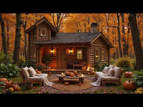 Autumn Ambience in a Cozy Porch | Warm Fireplace Glow, Piano Relaxing ...
