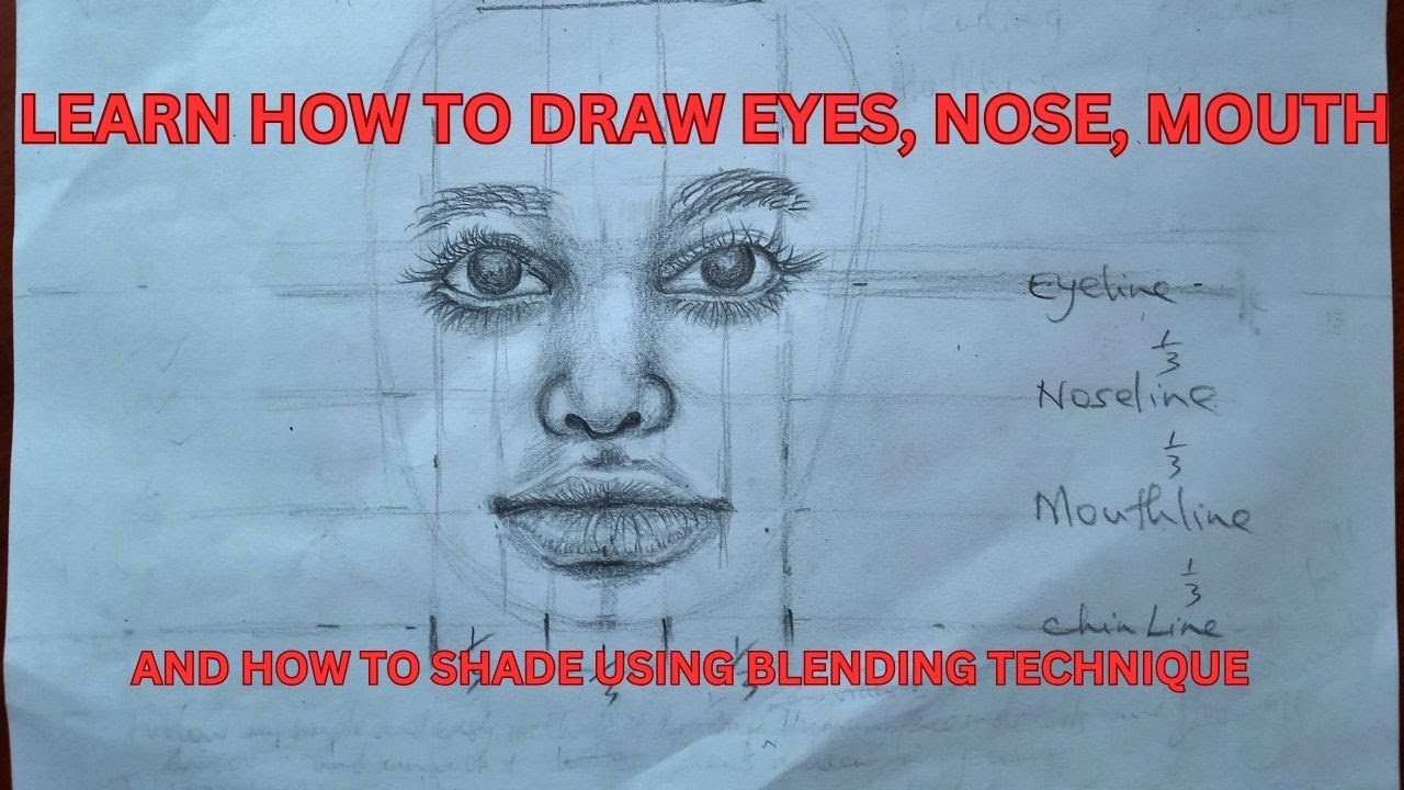 LEARN HOW TO DRAW THE EYES, NOSE AND MOUTH FRONT VIEW TUTORIAL 7 - YouTube