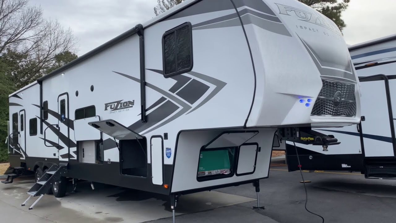 2021 Fuzion Impact 415 Luxury Fifth Wheel Toy Hauler Tour | Tri State ...