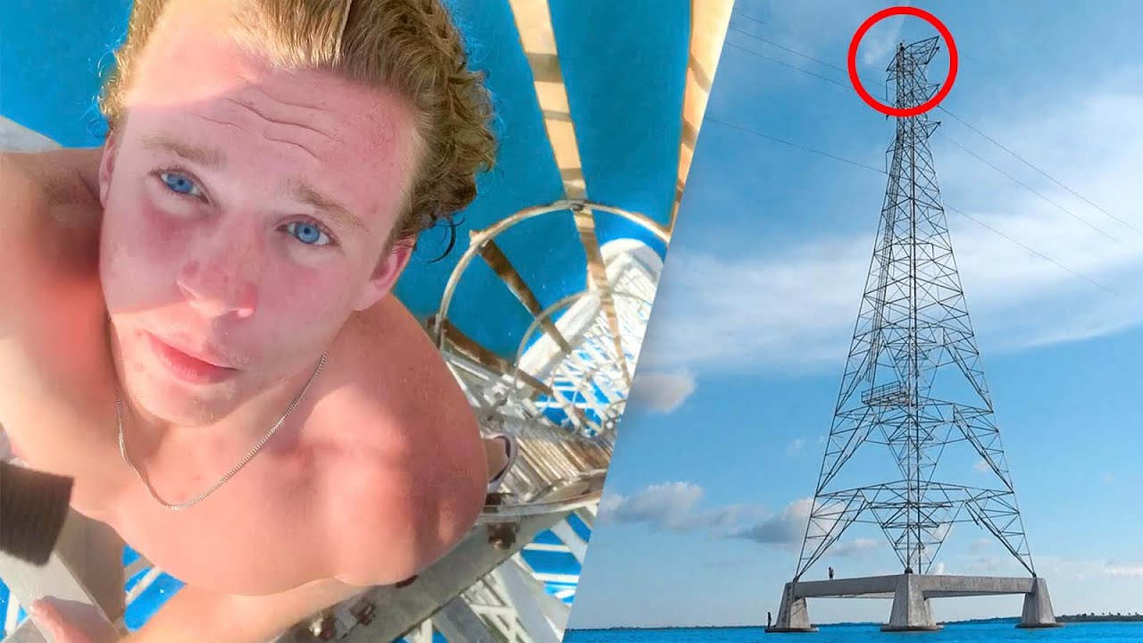 Climbing The Tallest Power lines In The Atlantic Ocean - YouTube