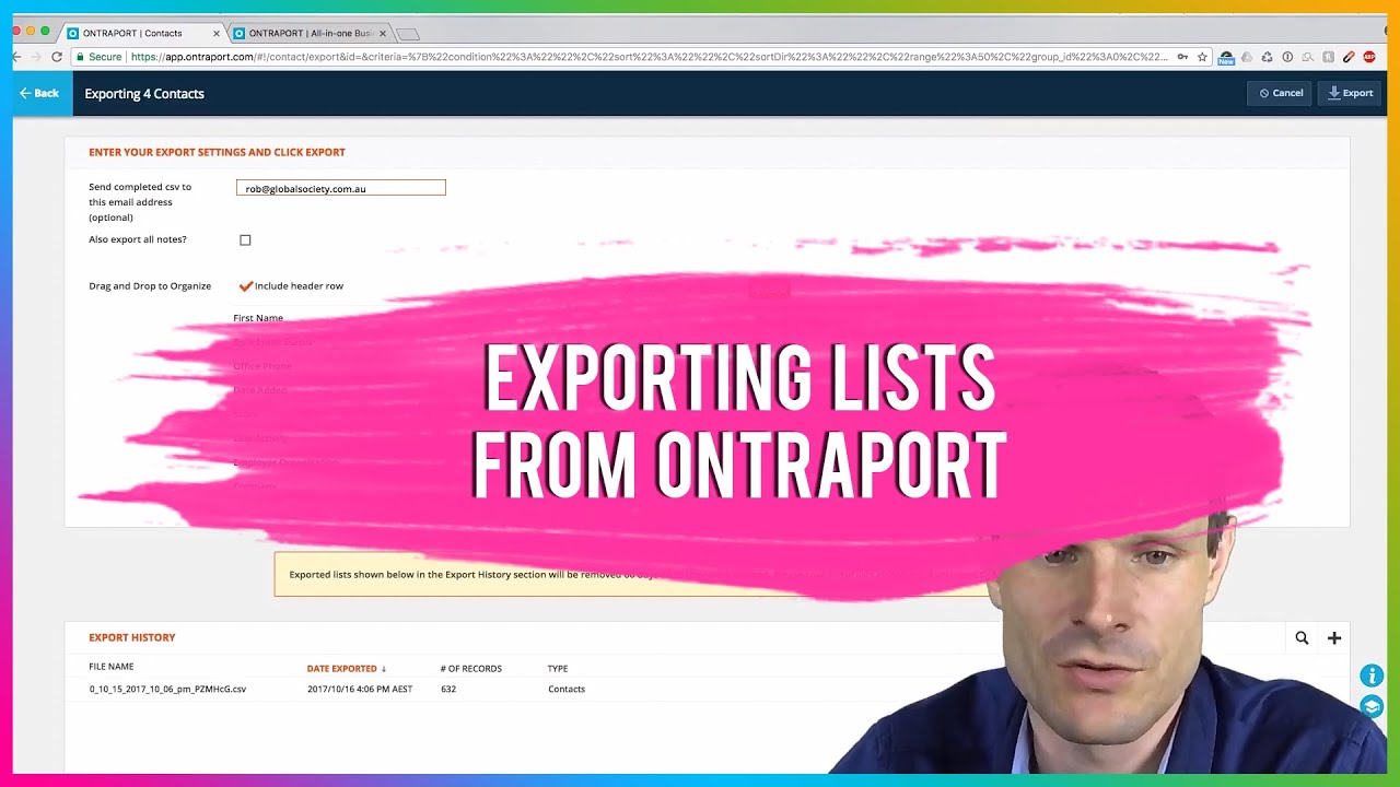 Exporting Lists from Ontraport - YouTube