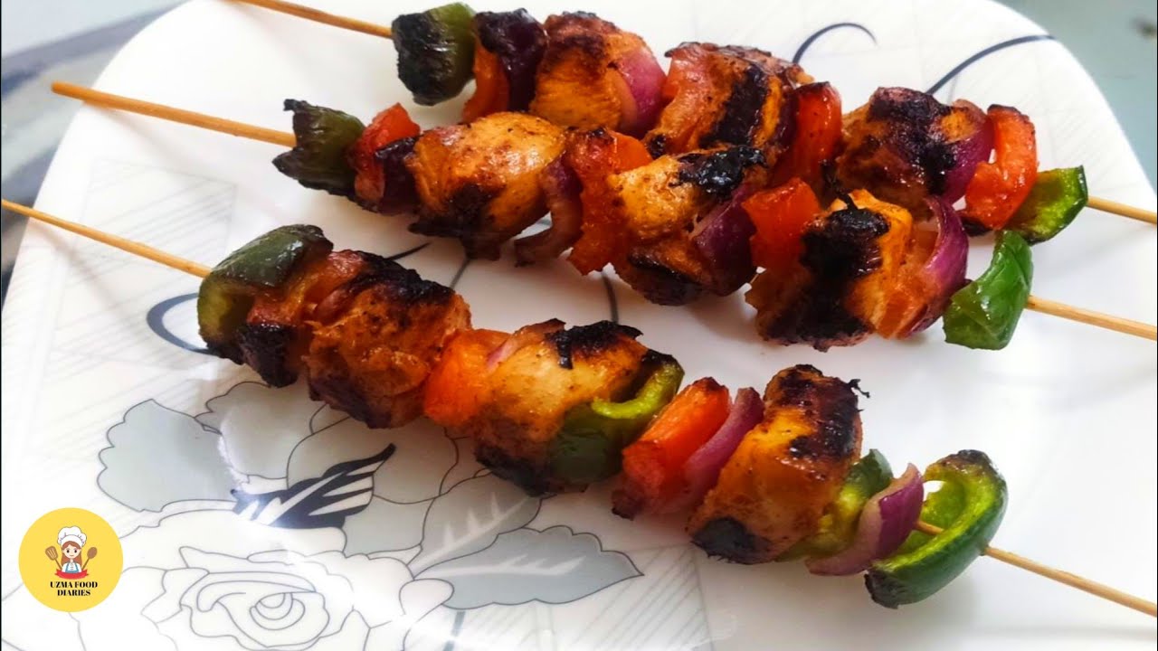 Chicken shashlik sticks recipe|Restaurant style chicken shashlik sticks ...
