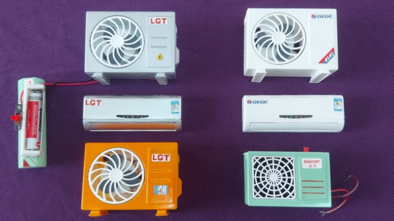 4 mini toy air conditioners use only one battery - YouTube