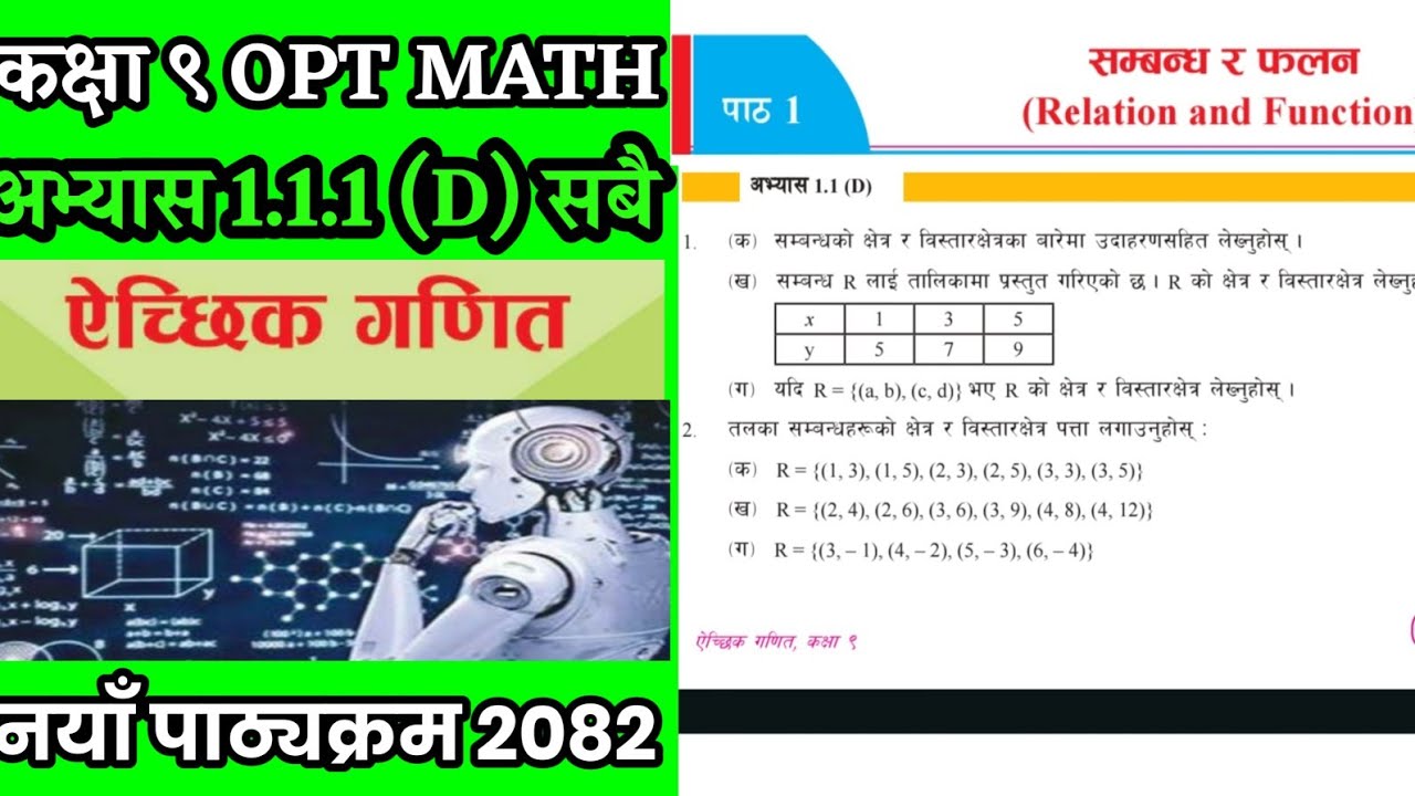 Relation and Function - Exercises 1.1.1(D) | Class 9 Opt. Maths chapter 1 | Class 9 Opt. Maths ...