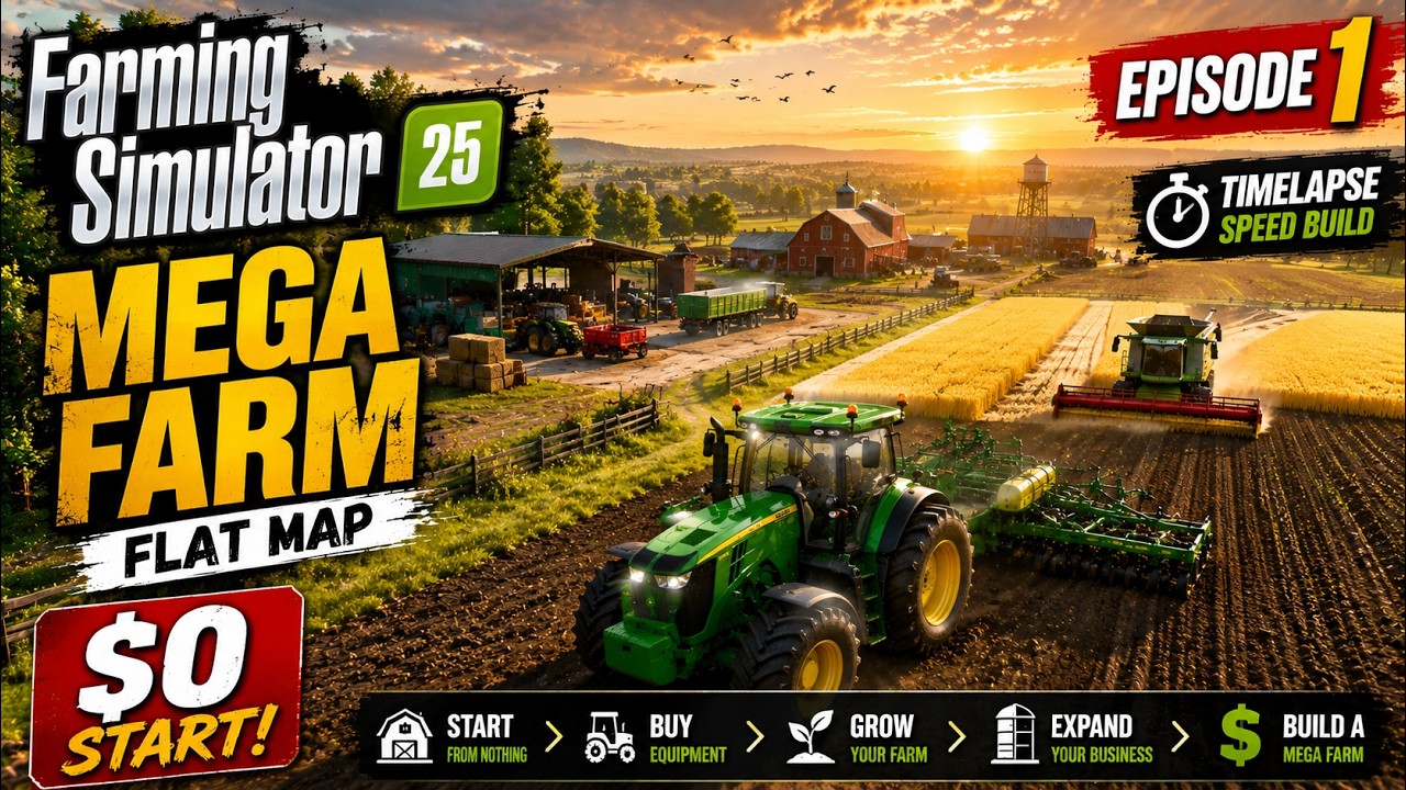 MEGA FARM Flat Map With $0 - Farming Simulator 25 Timelapse - Episode 1 ...