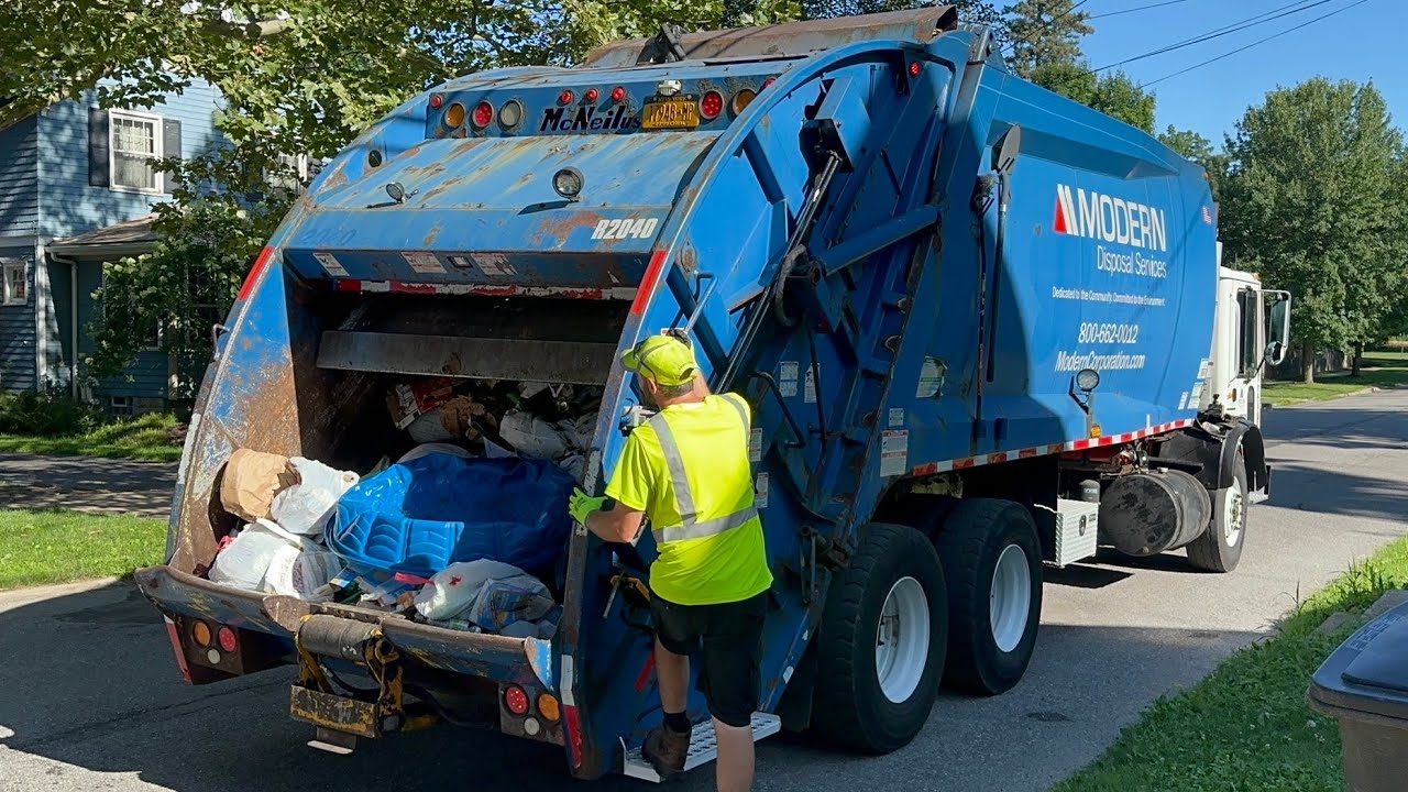 Modern Disposal Mack MR McNeilus Rear Loader Garbage Truck - YouTube