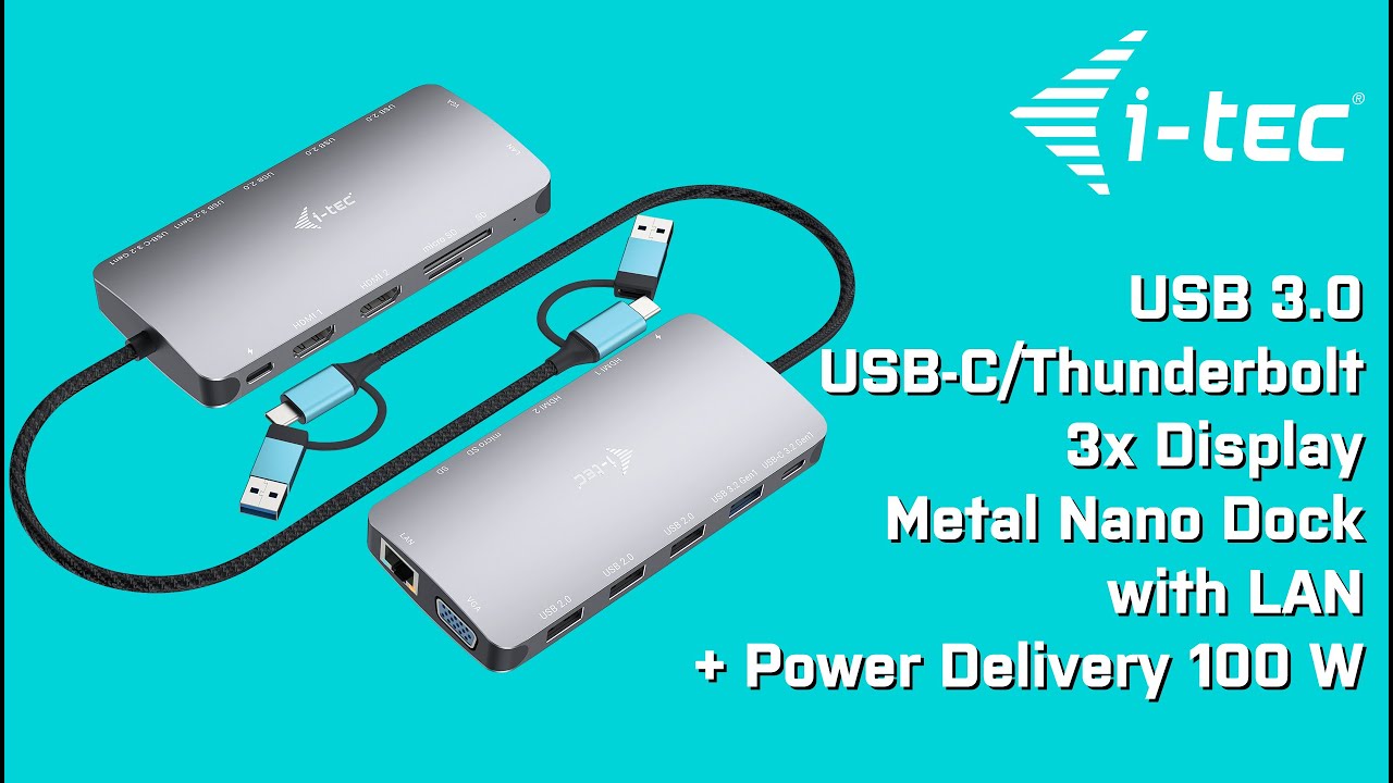 i-tec USB 3.0 USB-C/Thunderbolt 3x Display Metal Nano Dock with LAN ...
