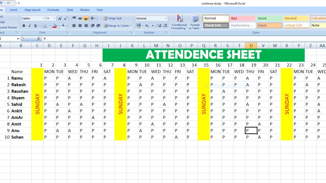 Make attendance shhet in excel ,attendance sheet in excel,attendance ...