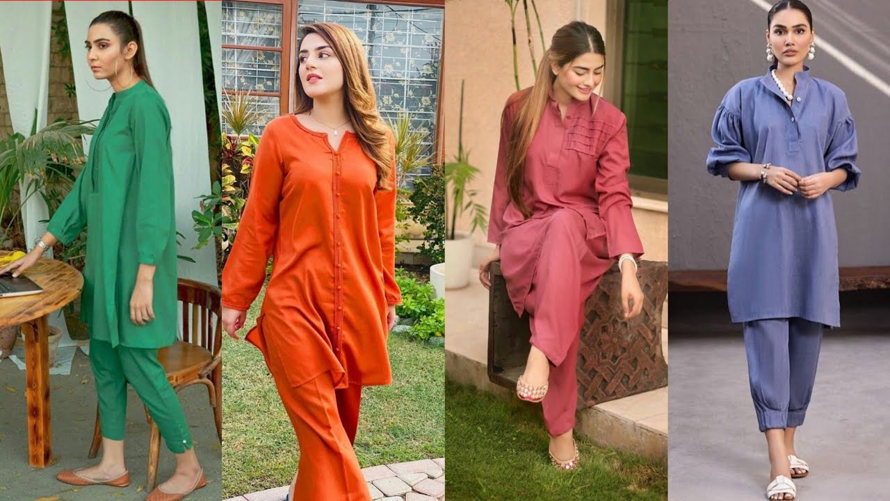 Plain 2 Piece Suit For Girls : Simple and trendy 2 piece dress design ...