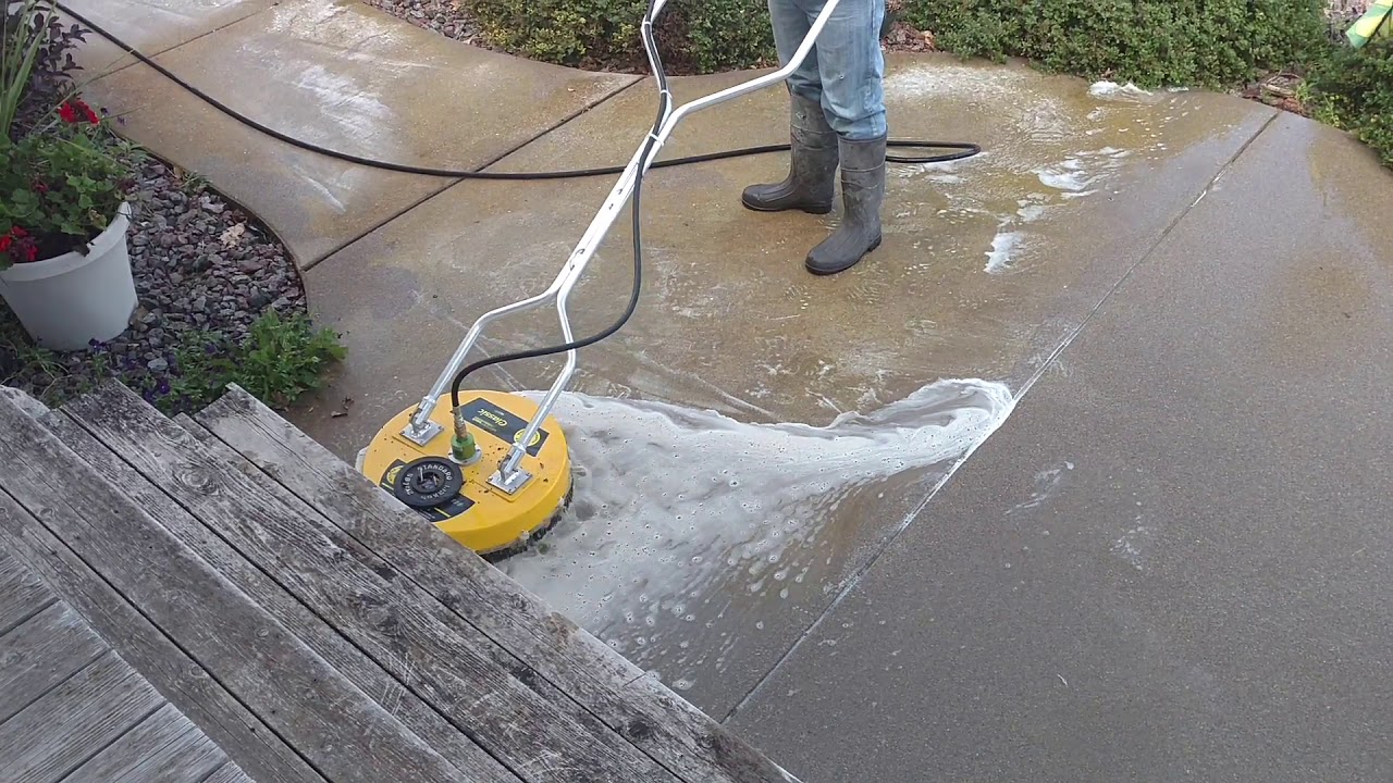 Concrete surface cleaning with our Whisper Wash Classic. - YouTube