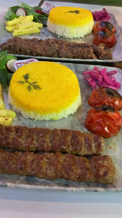 کباب کوبیده و کباب ترش و کته قالبی زعفرانی و ریحون و ترپ رستوران گیلانه غذاهای گیلکی ساری