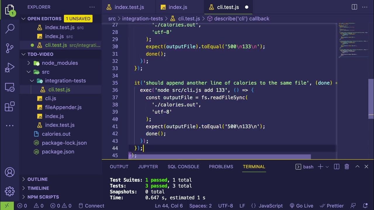Practicing TDD using Jest and Node (JavaScript) for calorie tracker cli ...