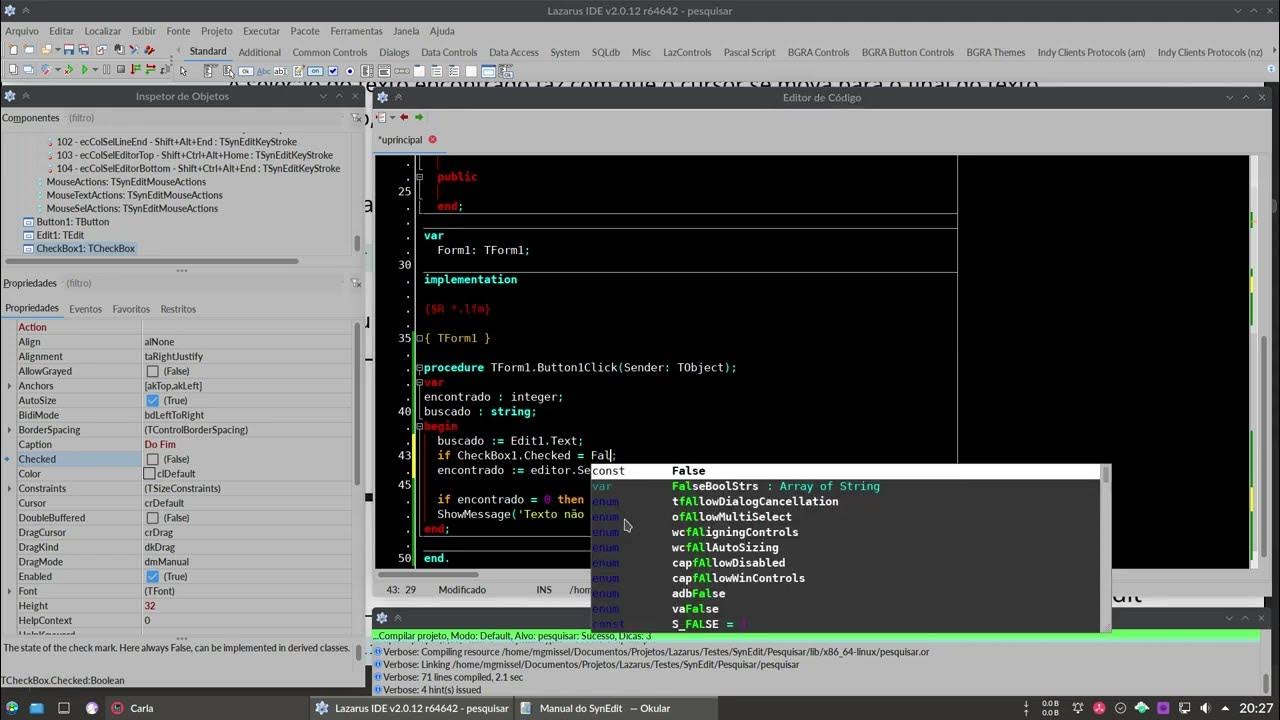 IDE LAZARUS COMPONENTE SYNEDIT PESQUISA BÁSICA - YouTube