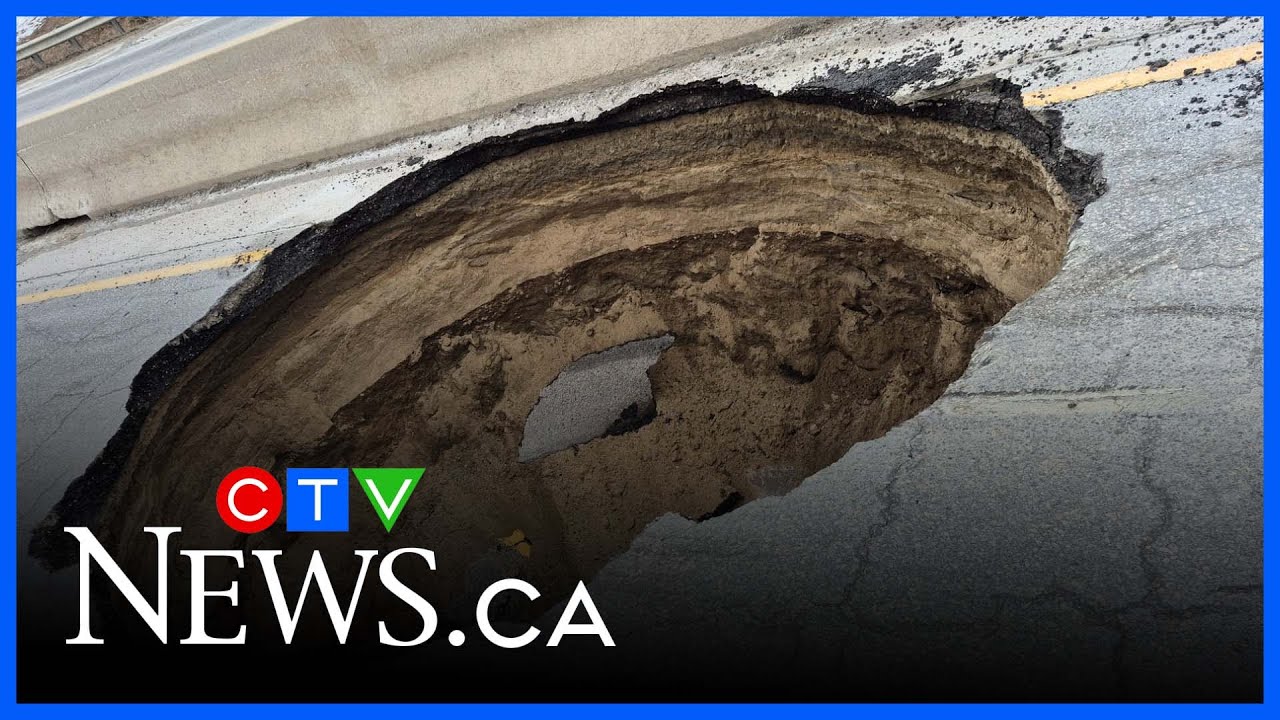 Massive sinkhole forces Highway 11 closure in Muskoka - YouTube