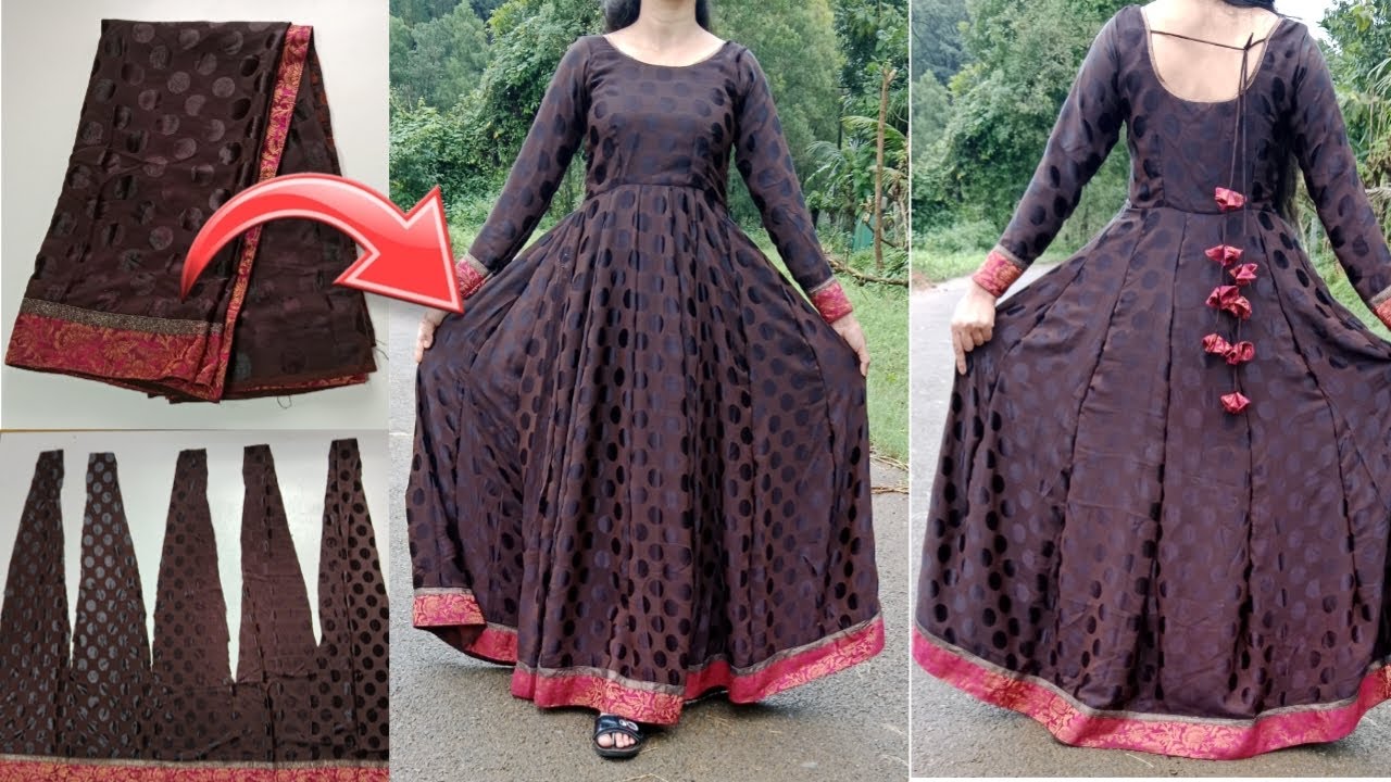 16 panel anarkali dress cutting and stiching/saree re use ideas ...