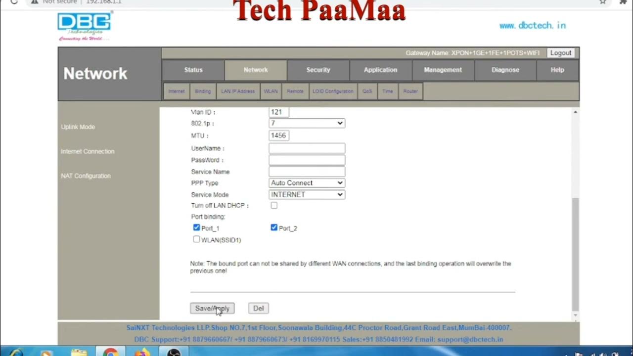 DBC Router Configuration DBC me internet or voice configuration bsnl dbc onu modem configure ...