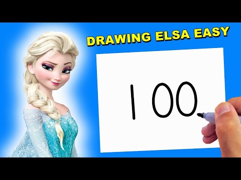 How to draw Elsa From ( Frozen ) with numbers 100 for beginners
