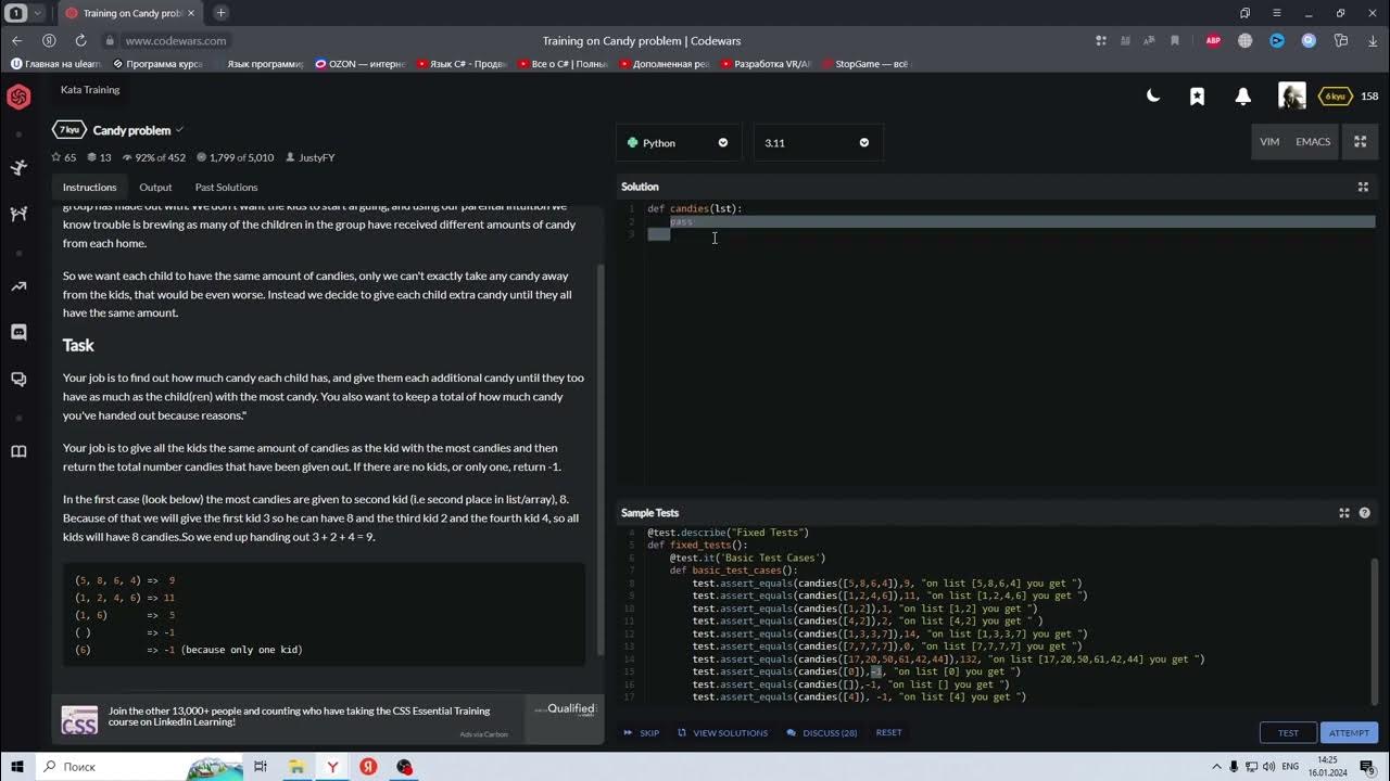 Решение задач Code Wars на Python. Candy problem. 7 kyu - YouTube